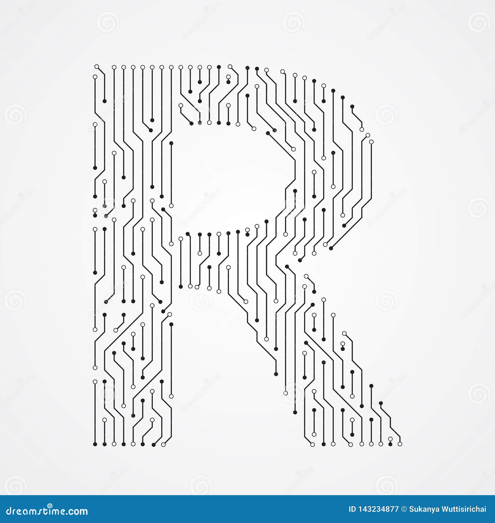 Alphabet R Shape Digital Line Design Stock Vector - Illustration of ...
