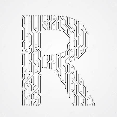Alphabet R Shape Digital Line Design Stock Vector - Illustration of ...