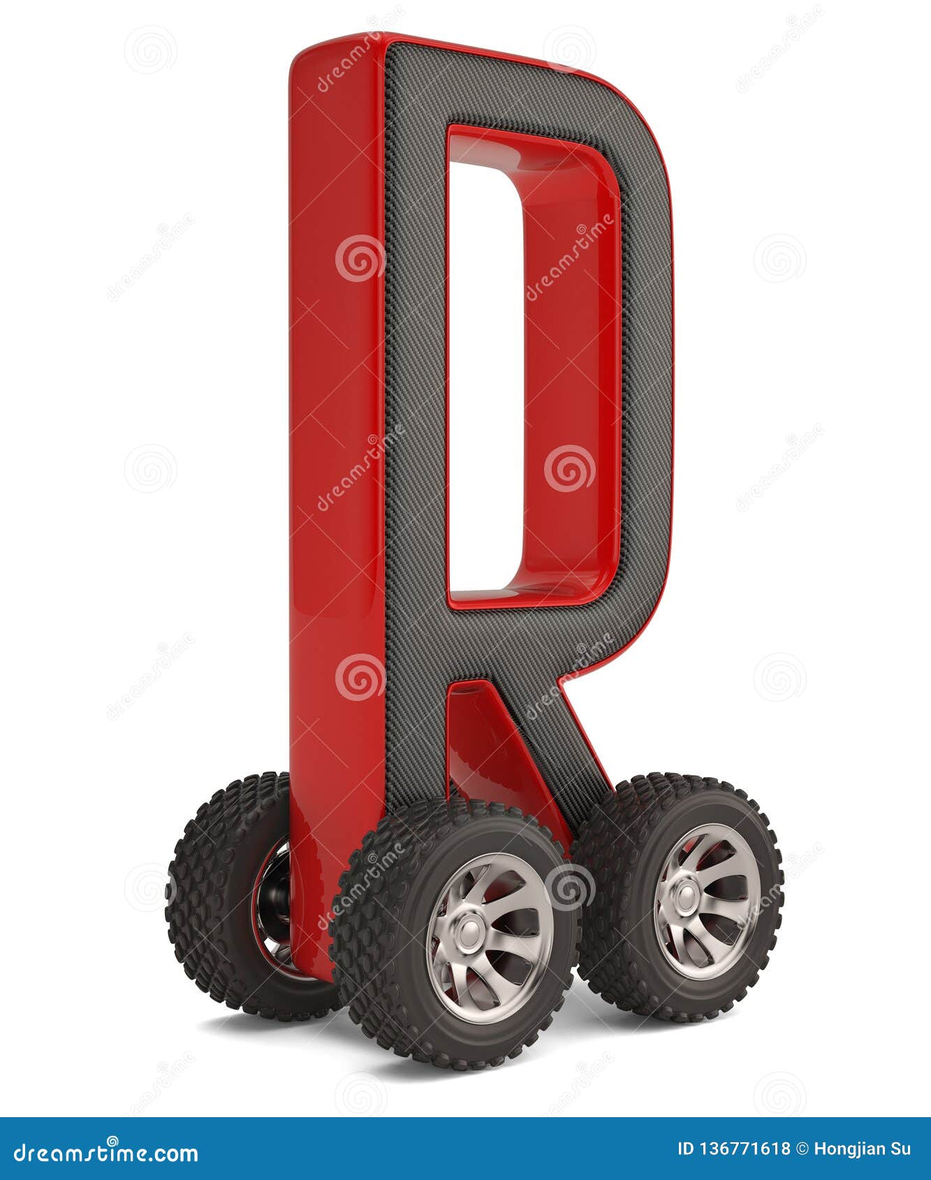 Alphabet R with Wheels Isolated on White Background 3D Illustration ...