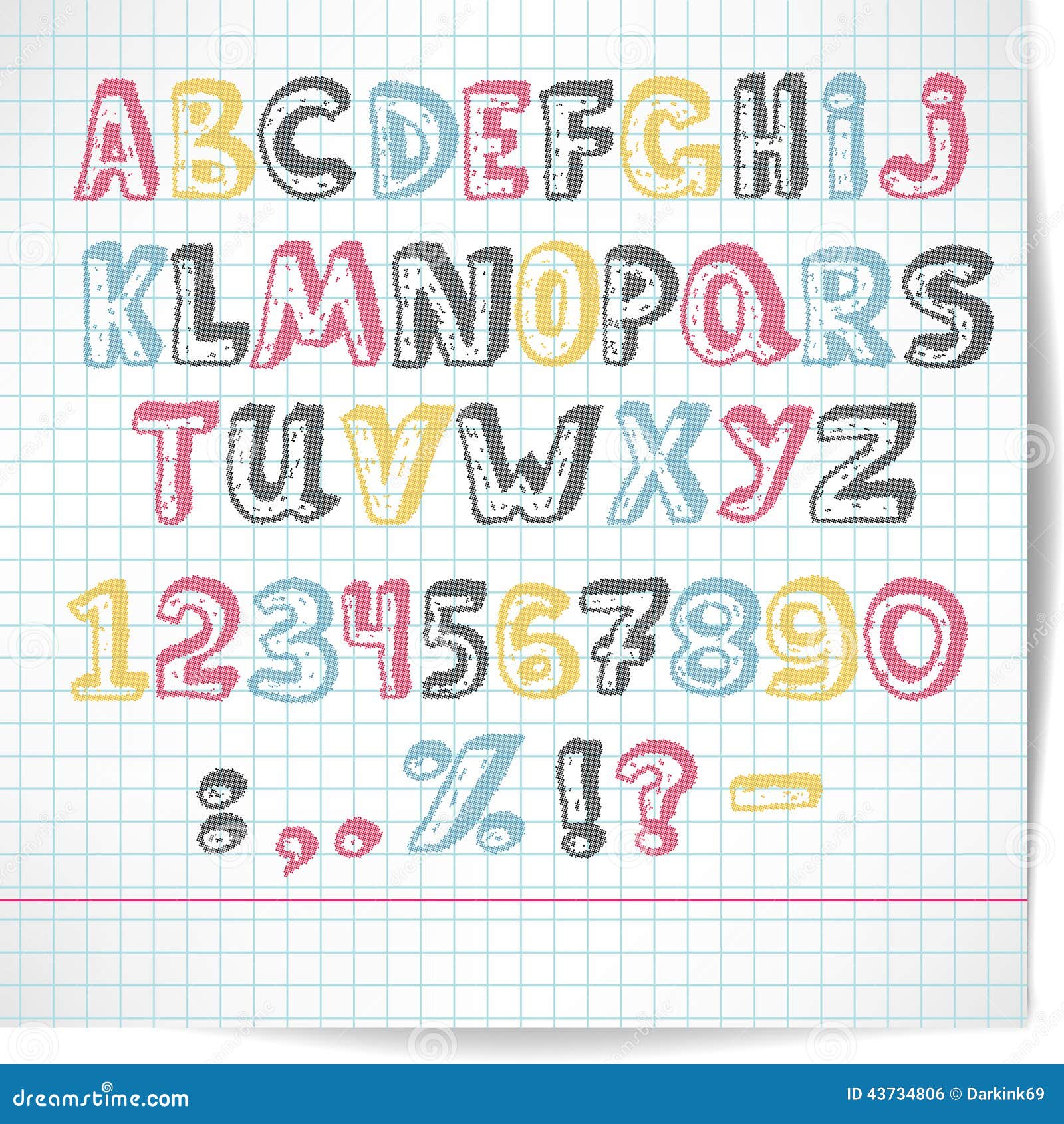 Alphabet of Rasterized Point Multicolored Letters Stock Illustration ...