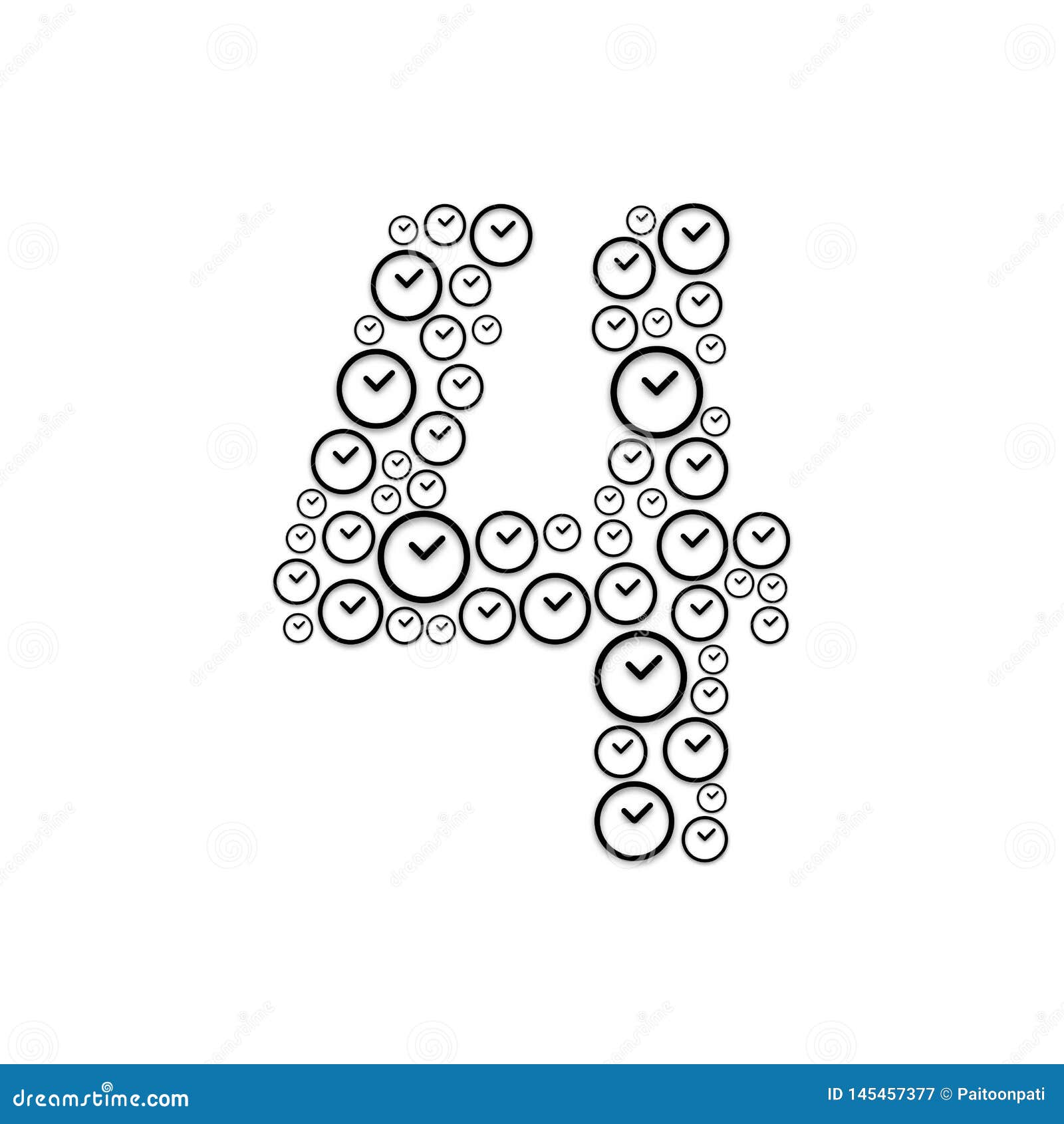 Alphabet Set Letter Number Four or 4, Clock Pattern, Time System ...