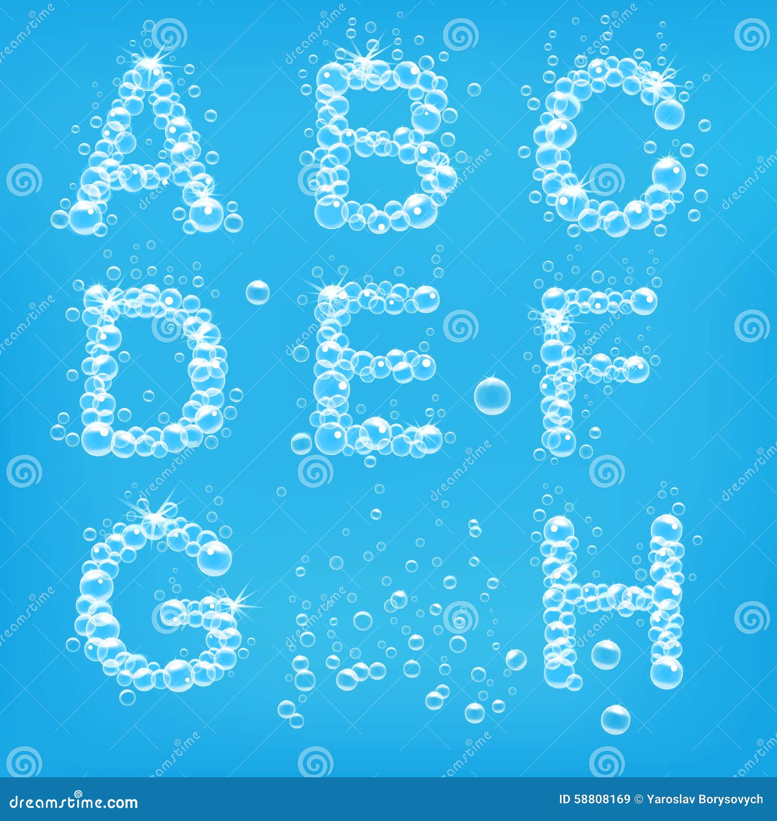 Alphabet Of Soap Bubbles. Water Suds Letters. Cartoon Vector Font ...
