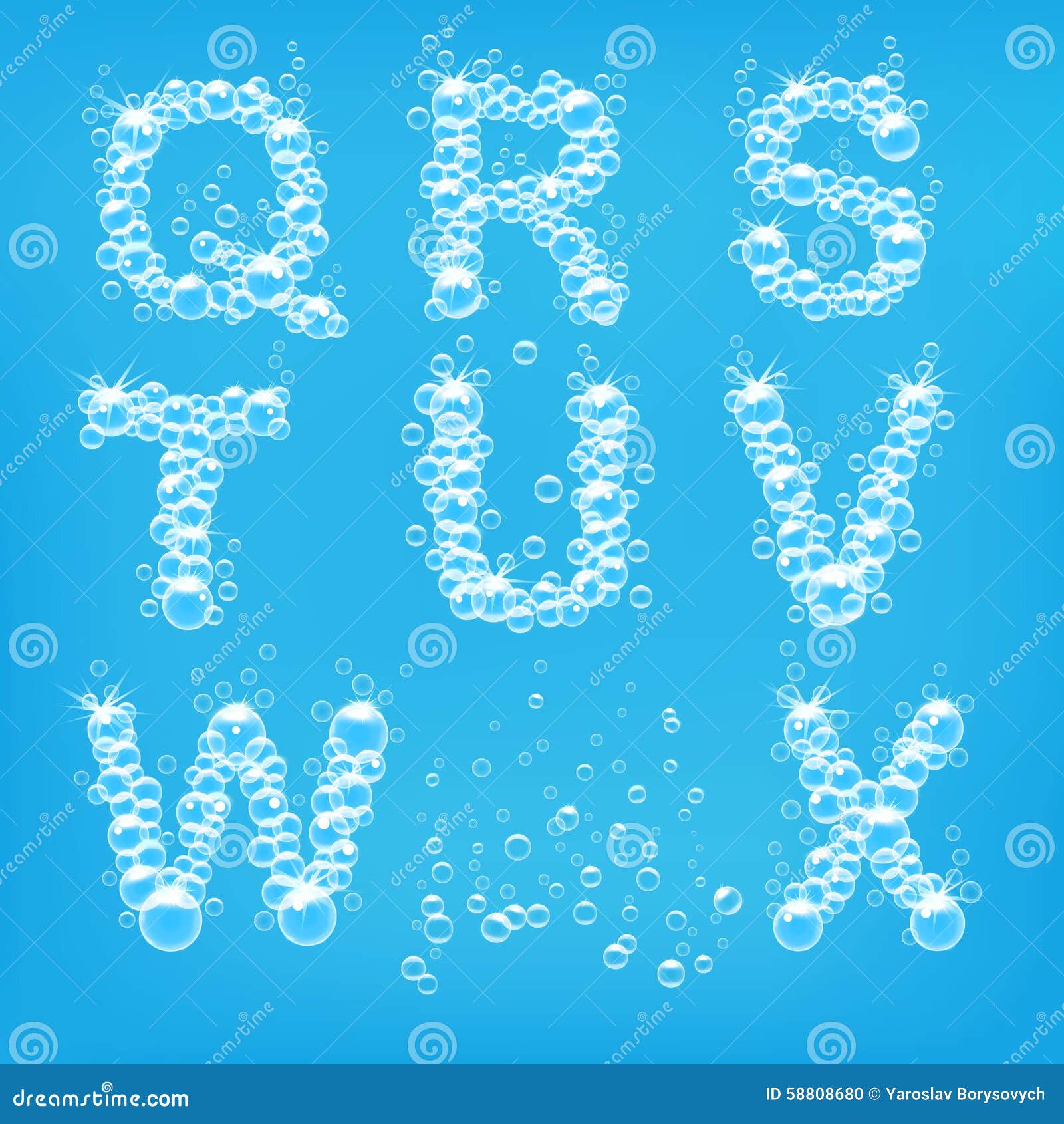 Alphabet Of Soap Bubbles. Water Suds Letters S, T, U, V, W, X, Y, Z ...