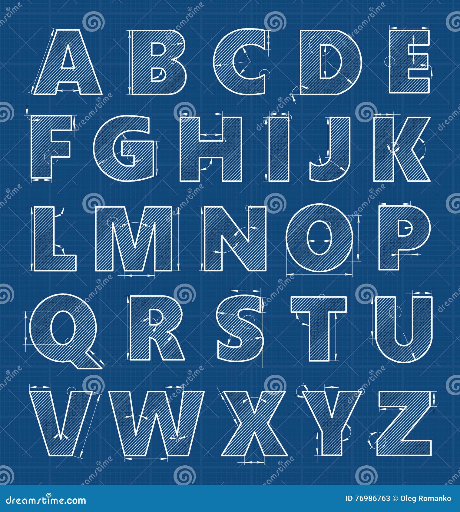 Alphabet in Style of a Technical Drawing Stock Vector - Illustration of ...