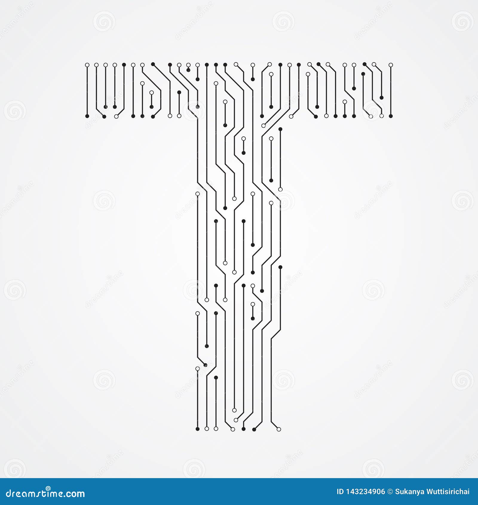 Alphabet T Shape Digital Line Design Stock Vector - Illustration of ...