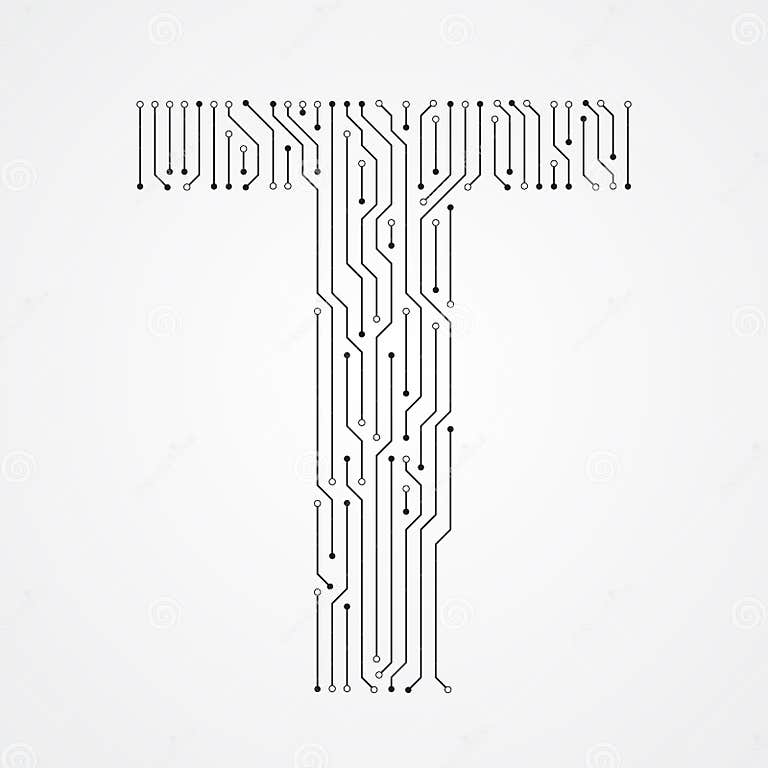 Alphabet T Shape Digital Line Design Stock Vector - Illustration of ...