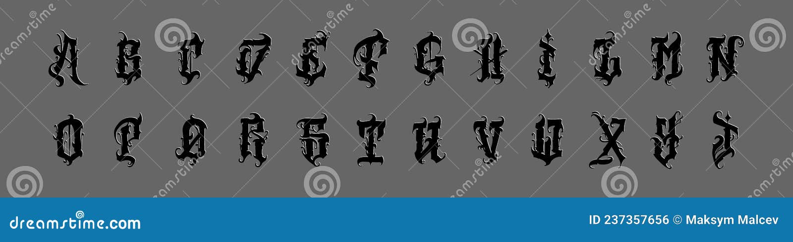 Alphabet in the TATTOO Gothic Graffiti Style. Vector EPS 10 Stock ...