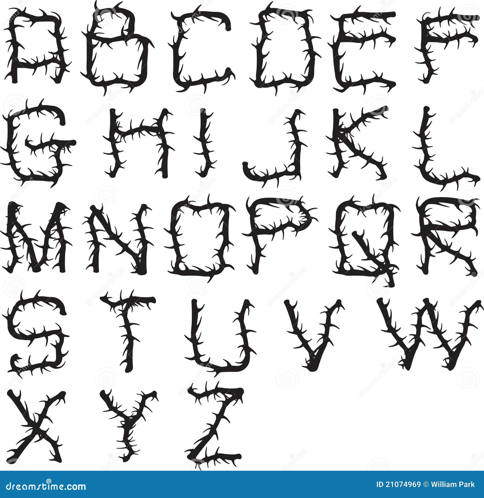 Thorny Alphabet With Numbers And Currency Signs. Urban Stylized Font ...