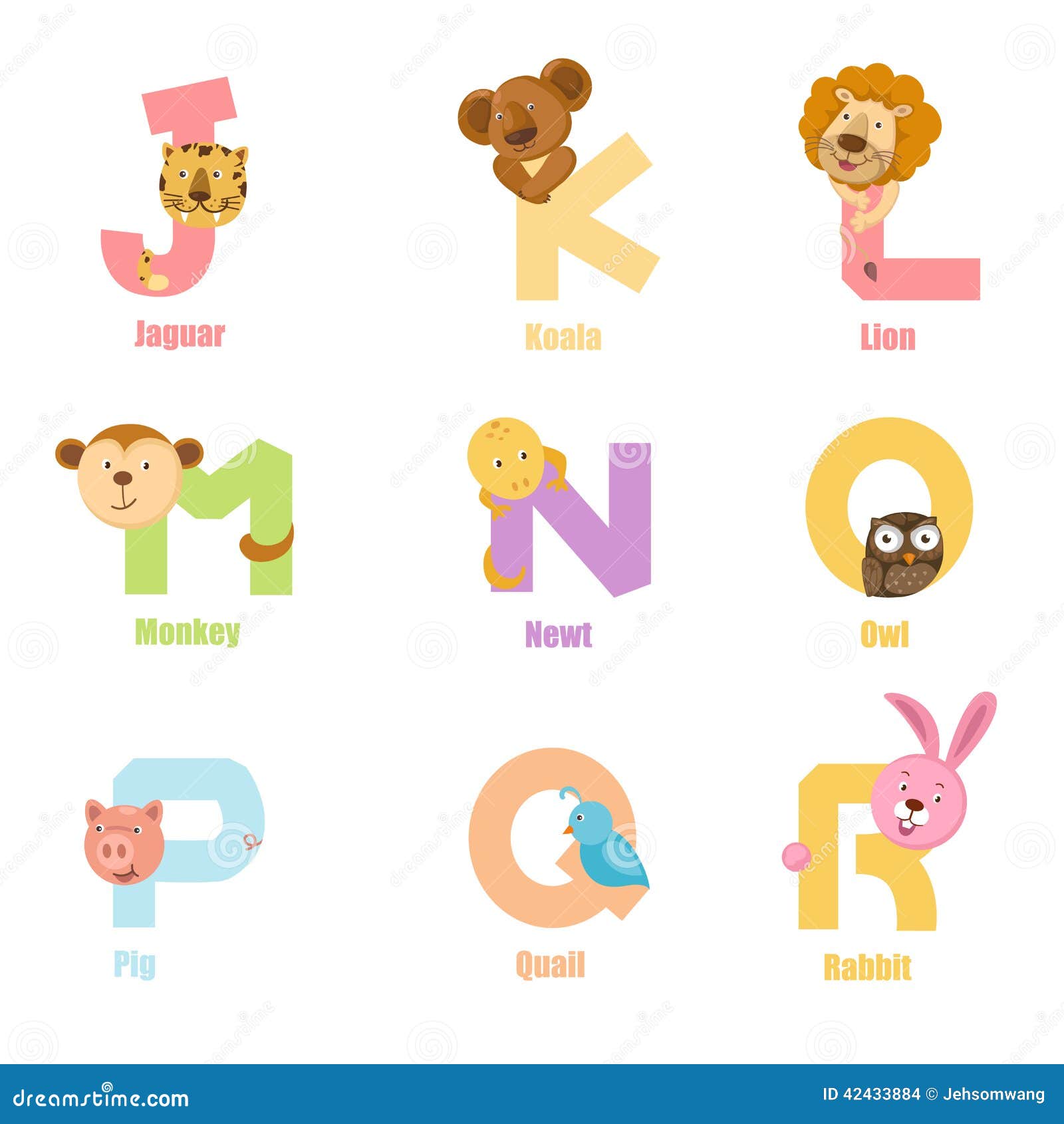 Alphabet-Tier J-R vektor abbildung. Illustration von wort - 42433884