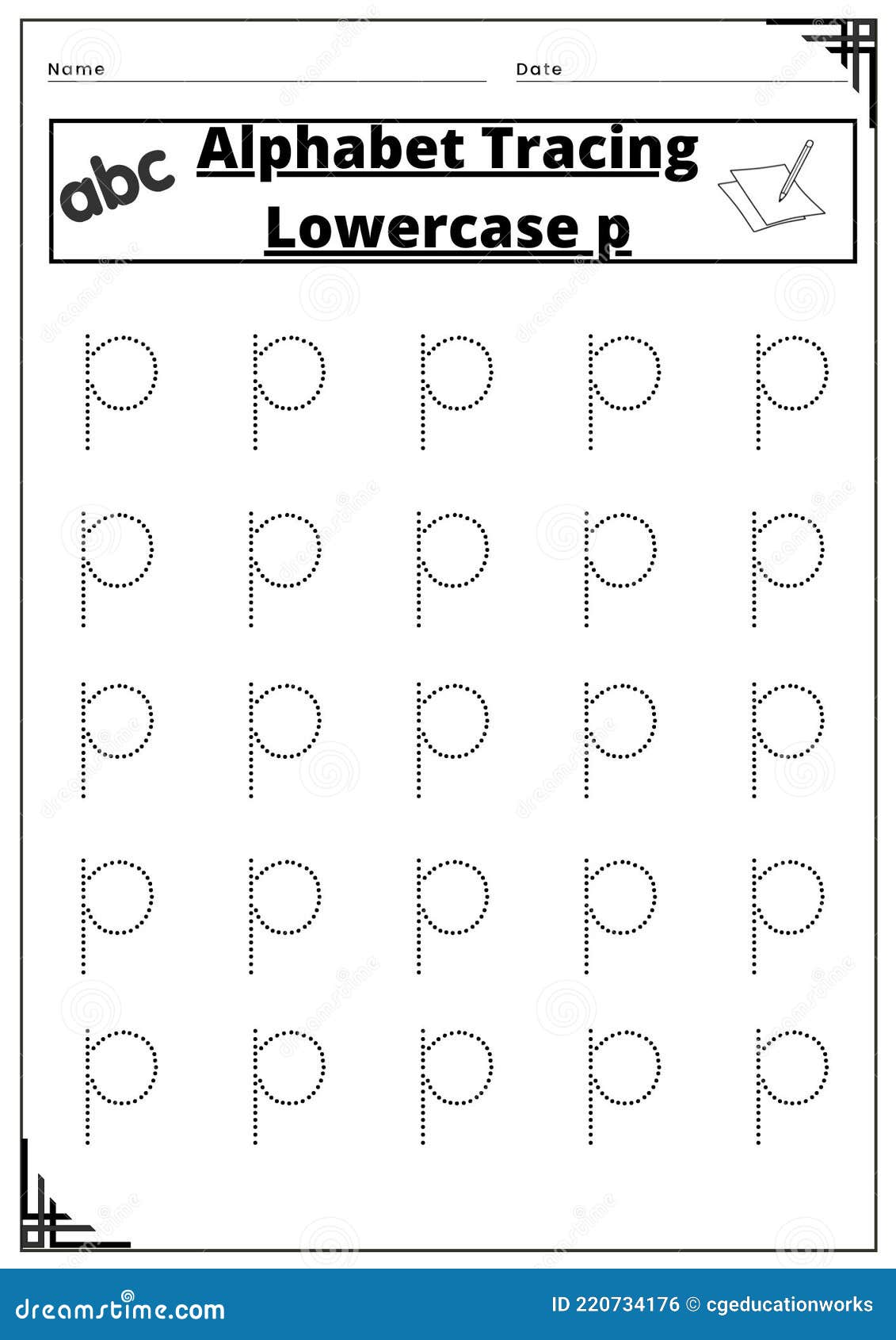 Alphabet Tracing Lower Case P Stock Vector - Illustration of trace ...