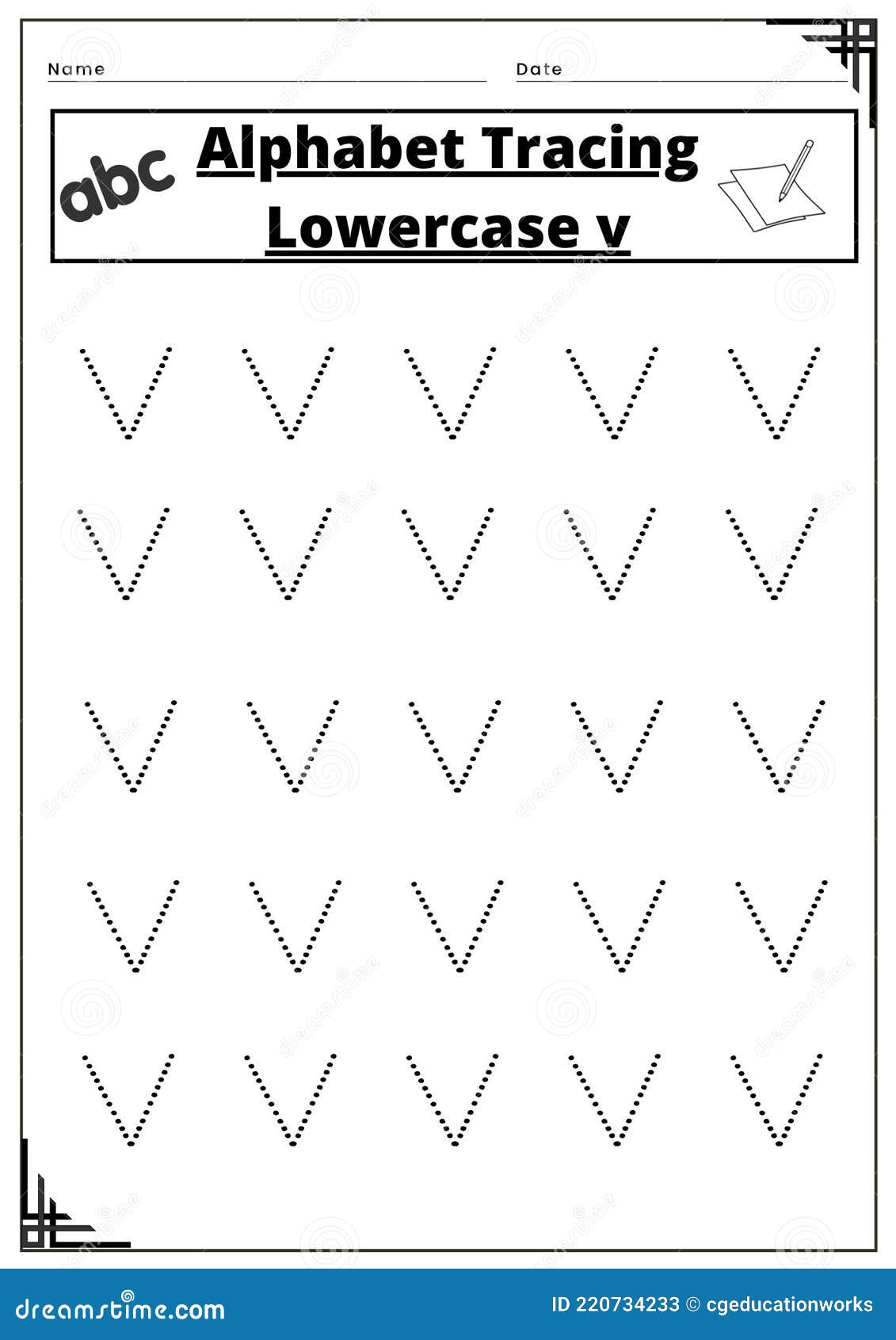 Alphabet Tracing Lower Case V Stock Vector - Illustration of ...