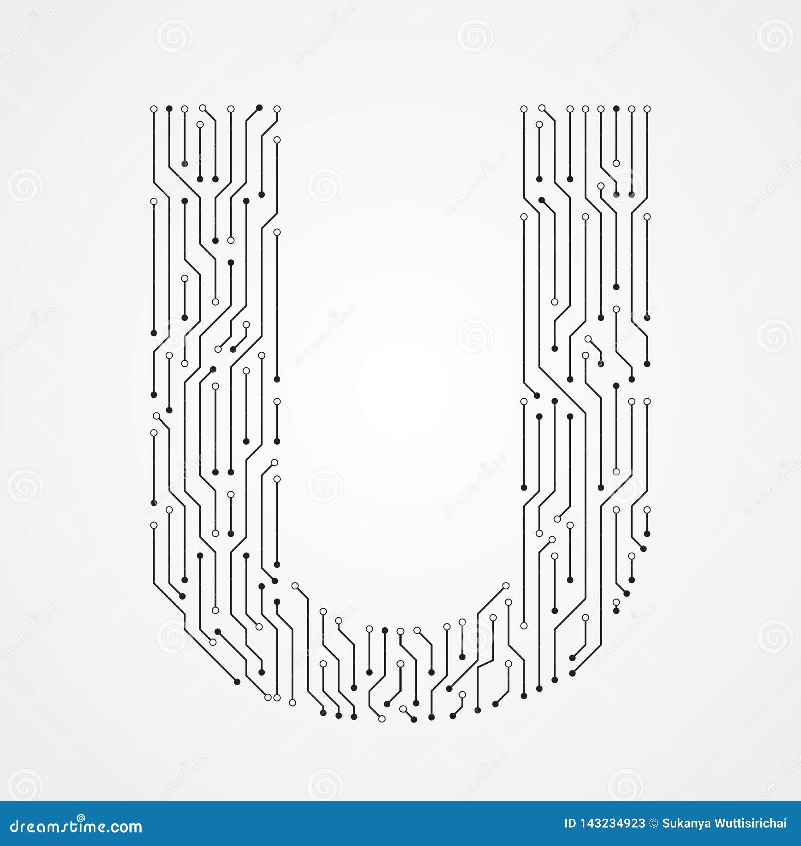 Alphabet U Shape Digital Line Design Stock Vector - Illustration of ...