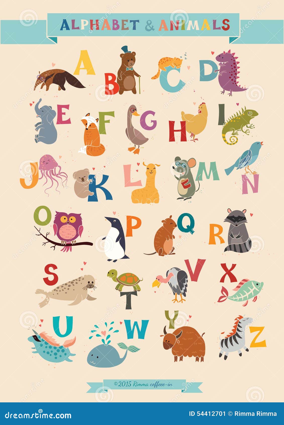 Alphabet-u. Tier-Vektor-Satz Vektor Abbildung - Illustration von ...