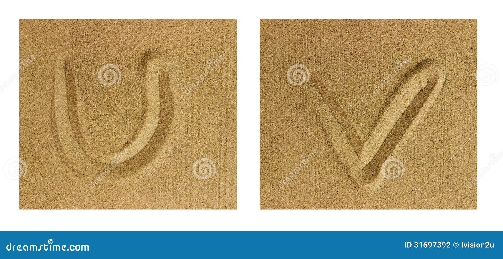 Alphabet U-V on sand stock photo. Image of advertising - 31697392