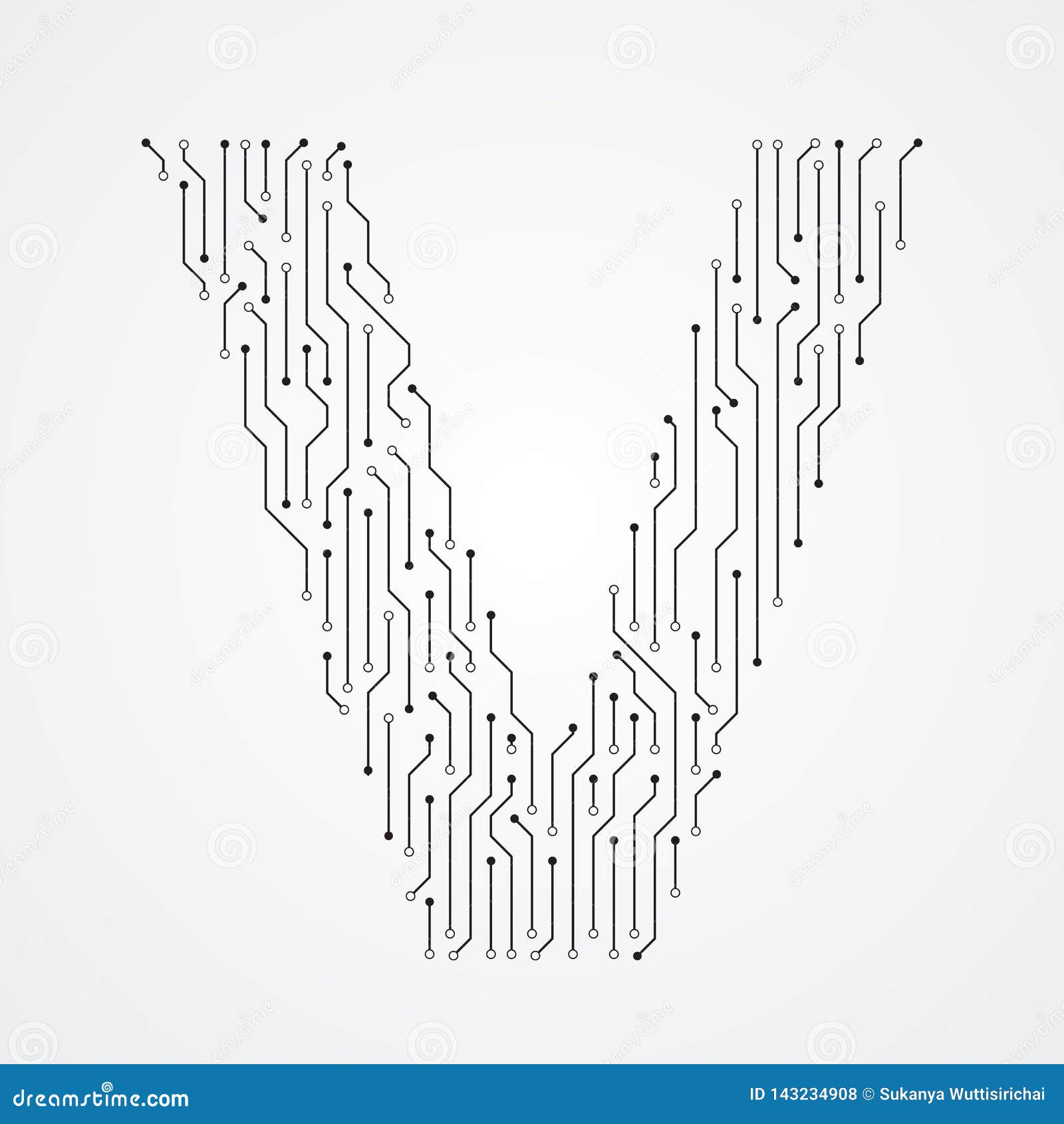 Alphabet V Shape Digital Line Design Stock Vector - Illustration of ...