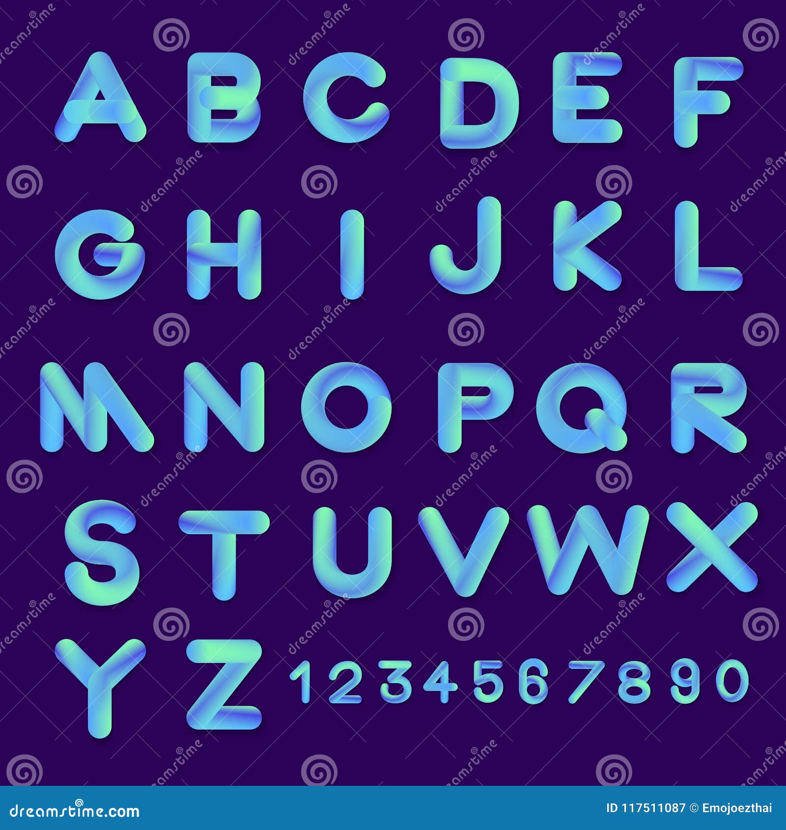 Alphabet Vector Set 3D Bubble Font Style Gradient Colors. Flat D Stock ...
