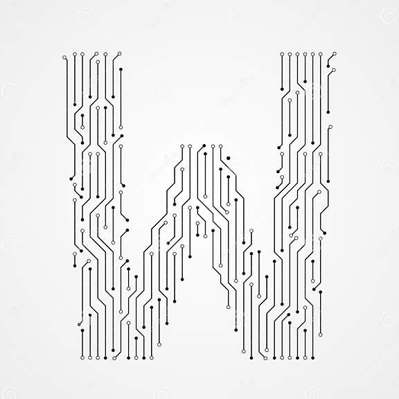 Alphabet W Shape Digital Line Design Stock Vector - Illustration of ...