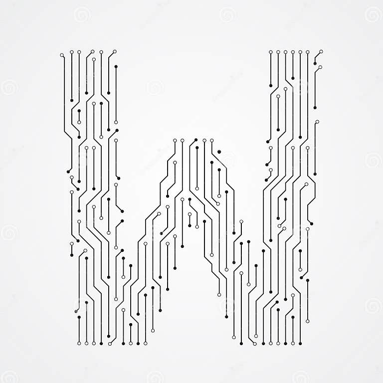 Alphabet W Shape Digital Line Design Stock Vector - Illustration of ...