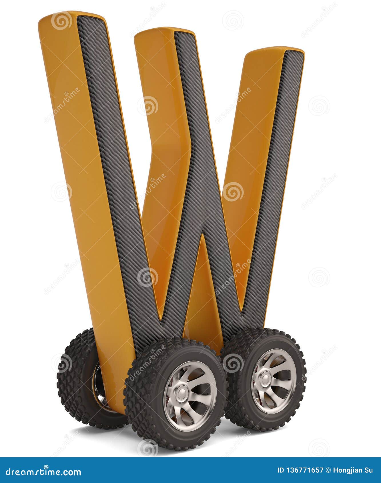 Alphabet W with Wheels Isolated on White Background 3D Illustration ...