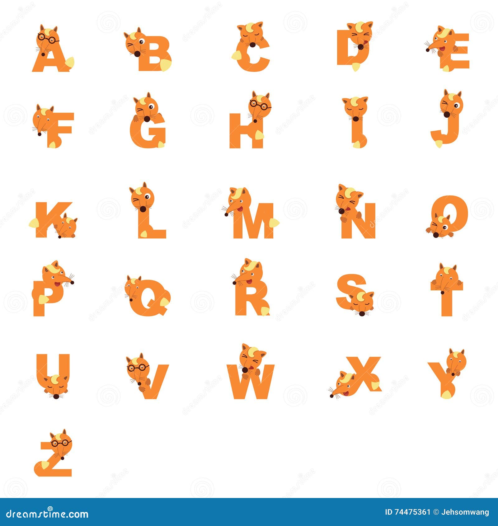 Alphabet a-z fox,vector stock vector. Illustration of type - 74475361