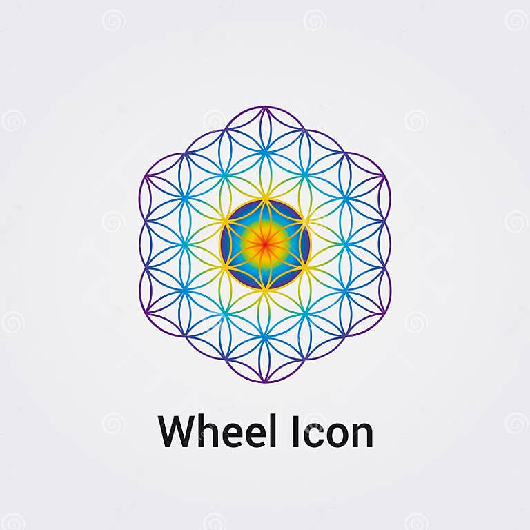 Wheel Icon Flower of Life Destiny Fate Logo Dharma Chakra Symbol Round Circle Infinity Vector ...
