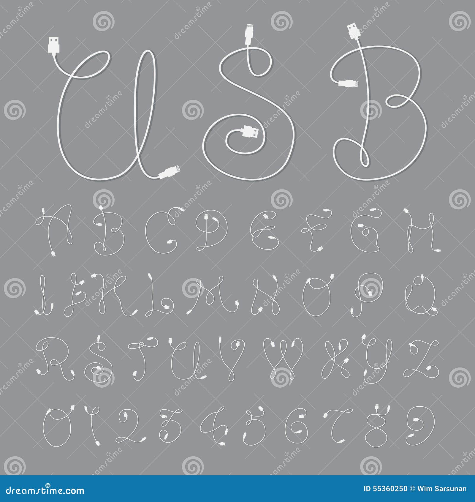 Alphabetic Fonts and Numbers with Usb Style Stock Vector - Illustration ...