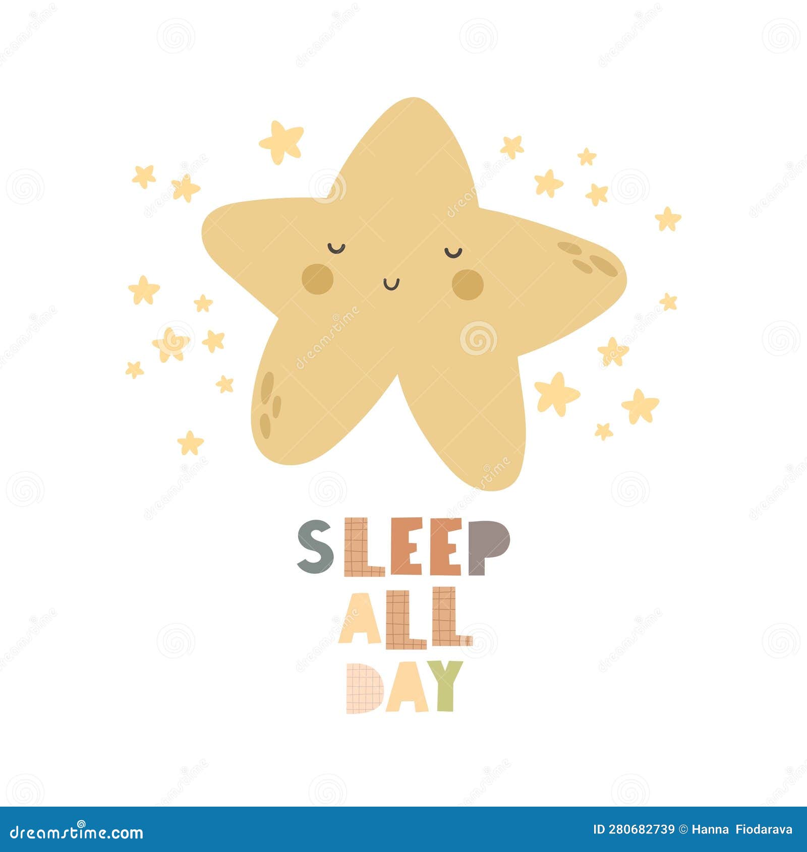Sleep All Day. Cartoon Star, Hand Drawing Lettering, Decoration ...