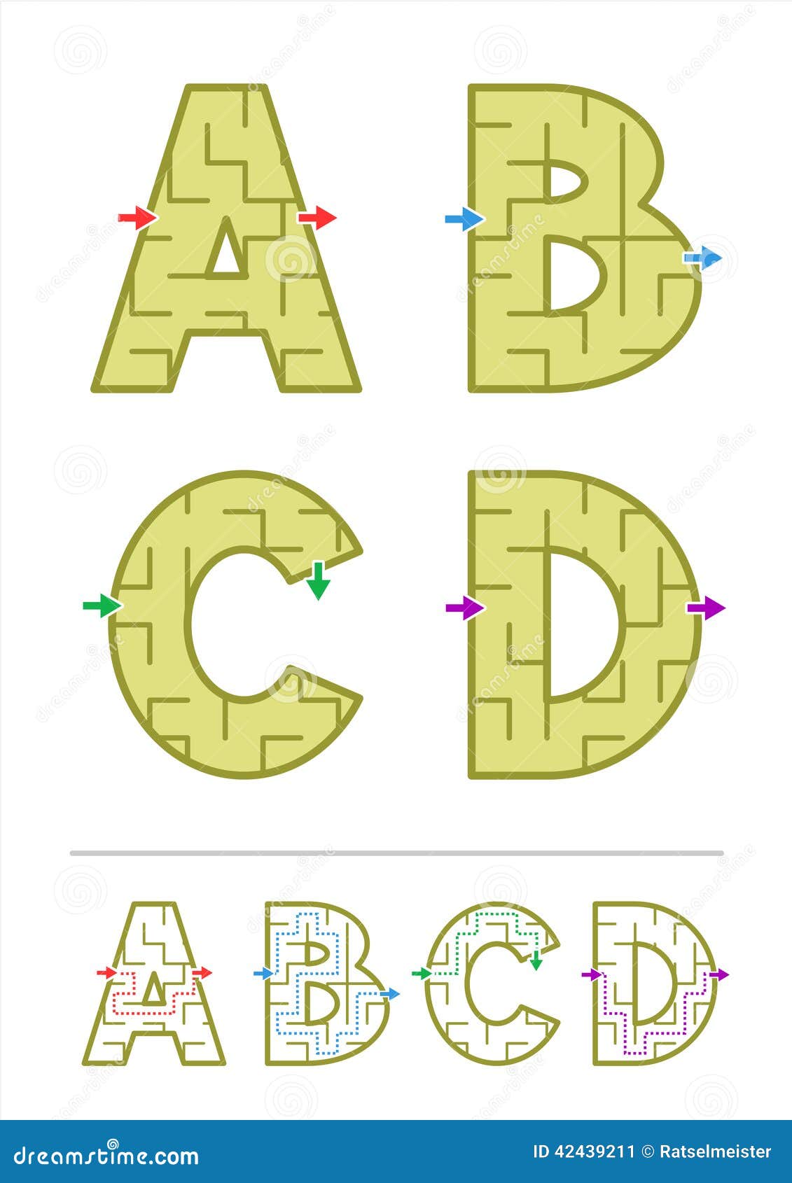 Alphabetlabyrinthspiele a, B, C, D Vektor Abbildung - Illustration von ...