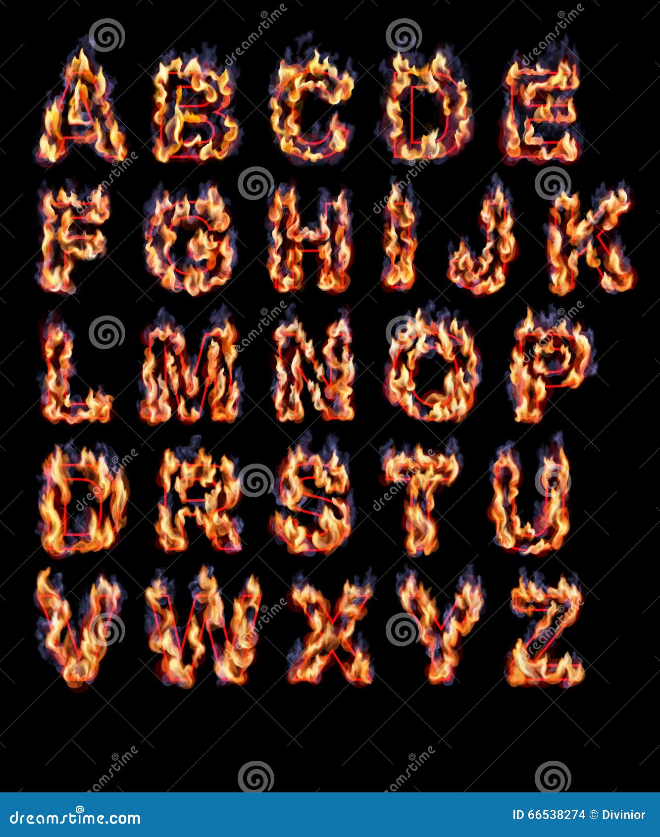 Alphabets with fire stock illustration. Illustration of calendar - 66538274