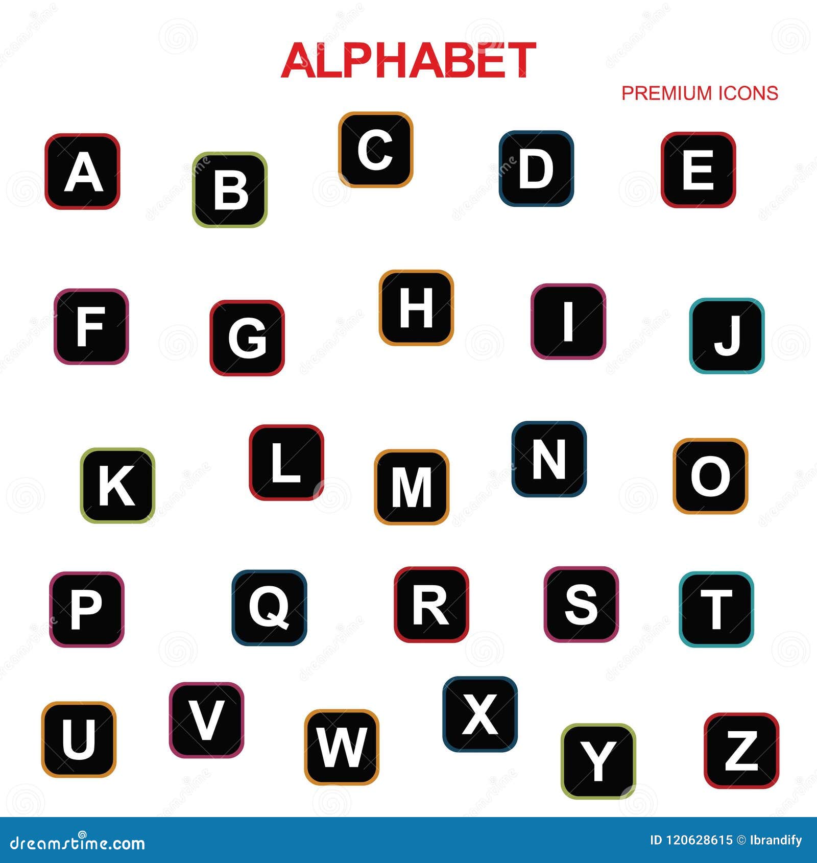 Alphabets icons set vector stock vector. Illustration of color - 120628615