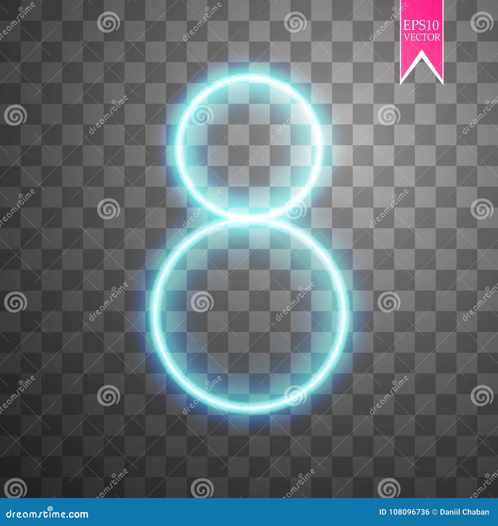 Alphabets Number 8 Eight Of Blue Neon On Transparent Background ...