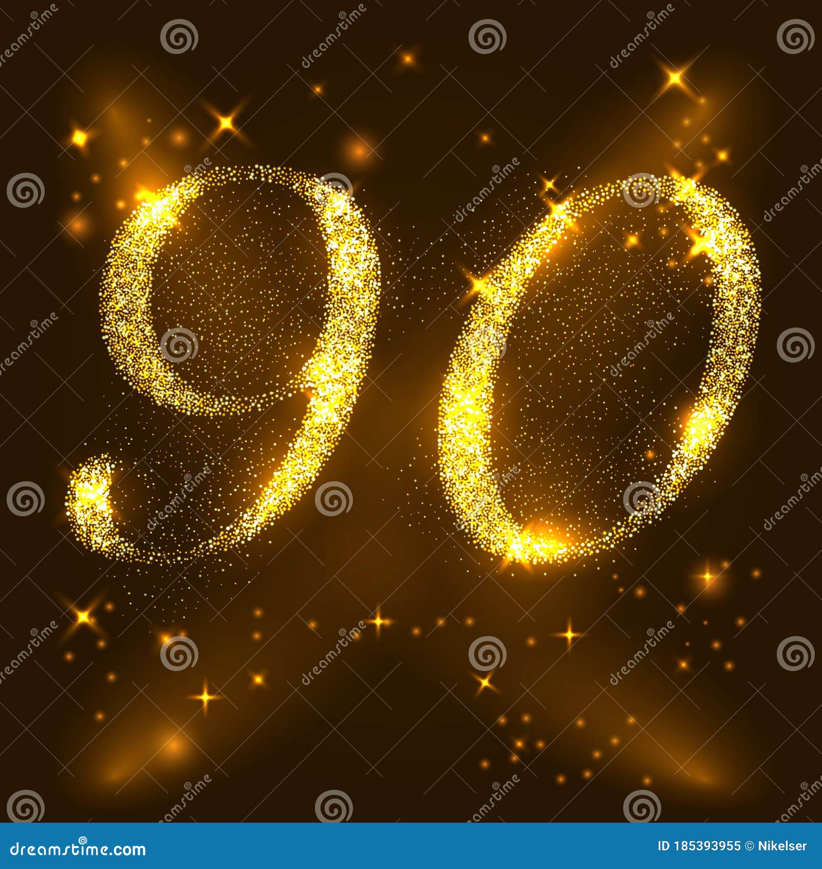 Alphabets Number 9 Nine and 0 Zero of Gold Glittering Stars ...
