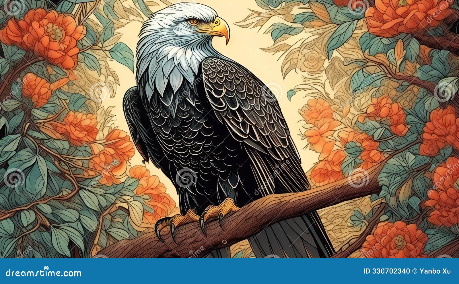 Alphonse Mucha Style Bald Eagle Illustration Stock Illustration ...