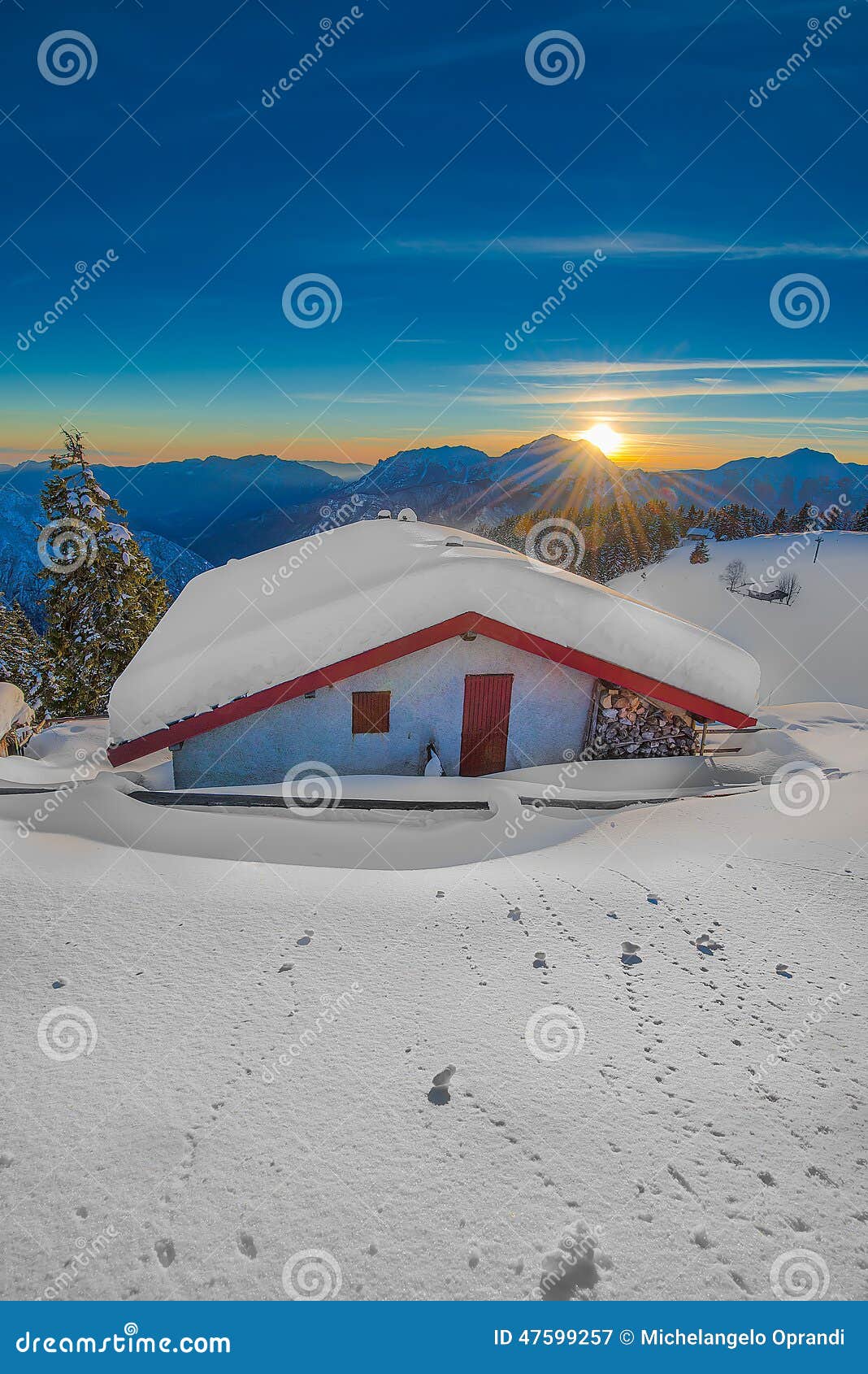 Alpin hut in the snow stock image. Image of sunset, nature - 47599257