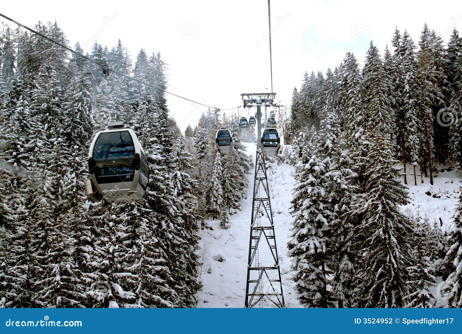 Alpine Cable Cars stock photo. Image of landmark, snow - 3524952