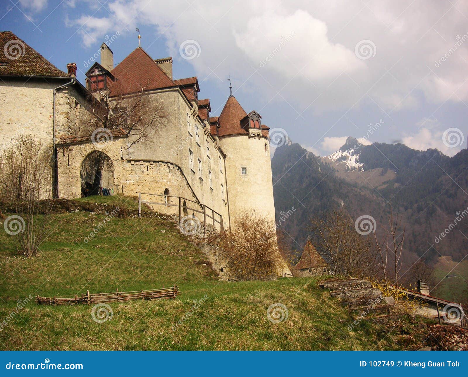 Alpine Castle stock image. Image of switzerland, valley - 102749