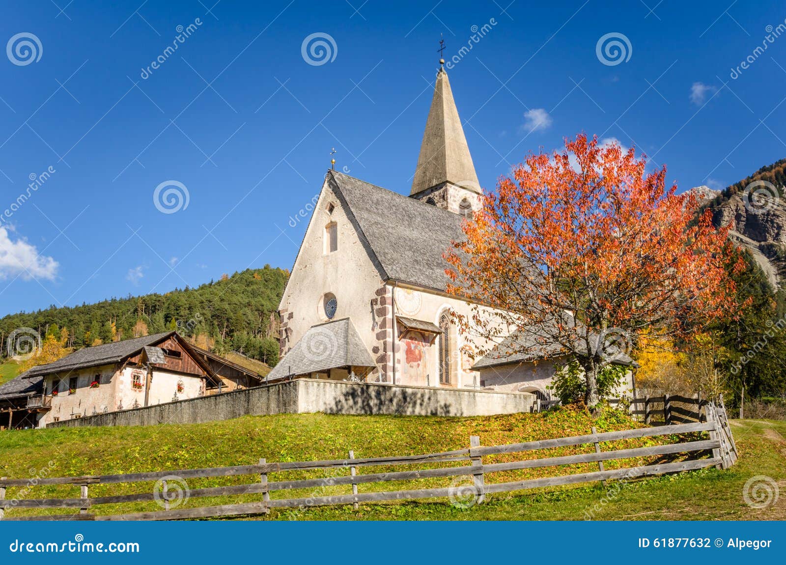 Alpine Church in Autumn stock photo. Image of architecture - 61877632