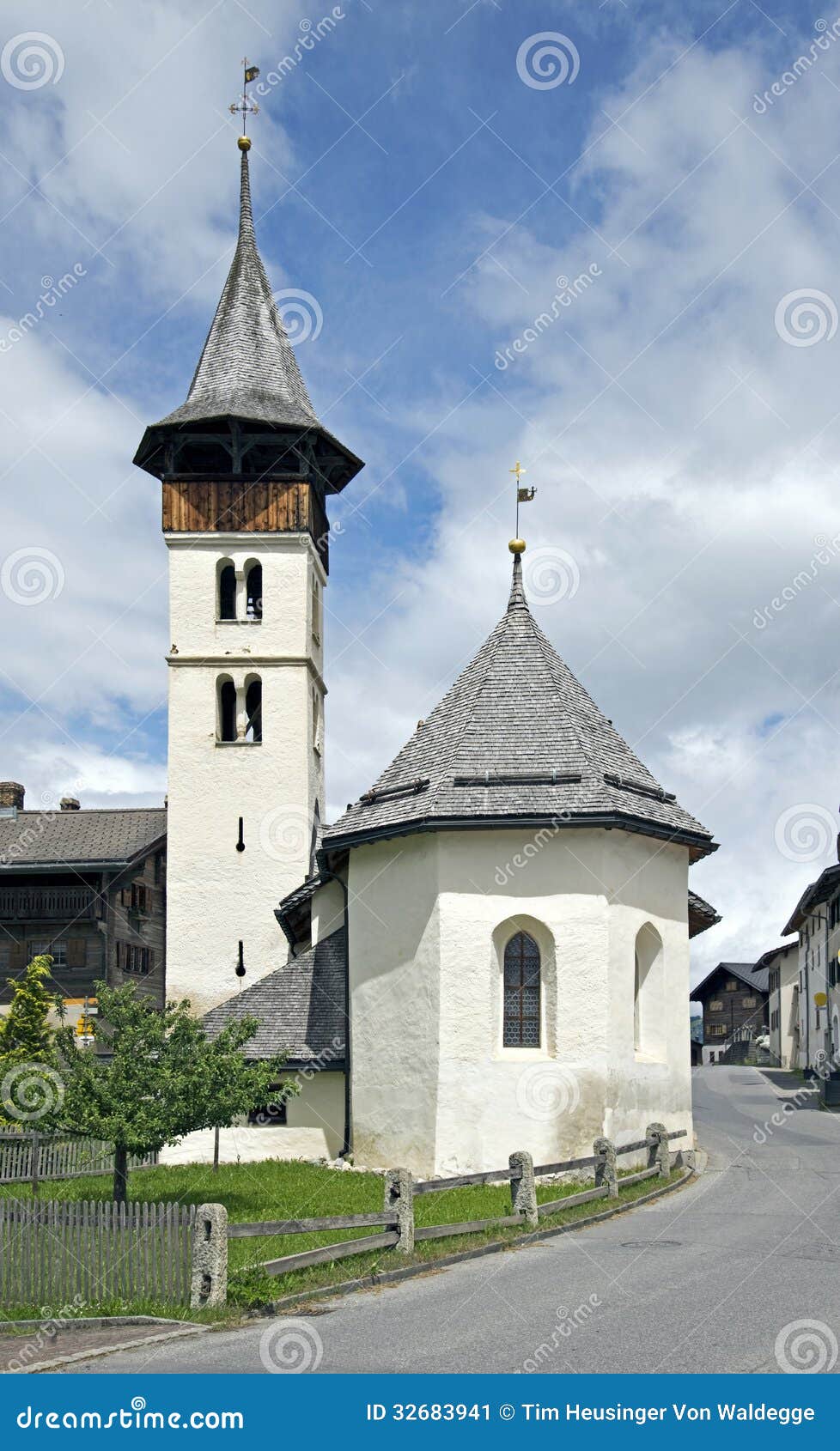 Alpine church, Switzerland stock image. Image of woods - 32683941