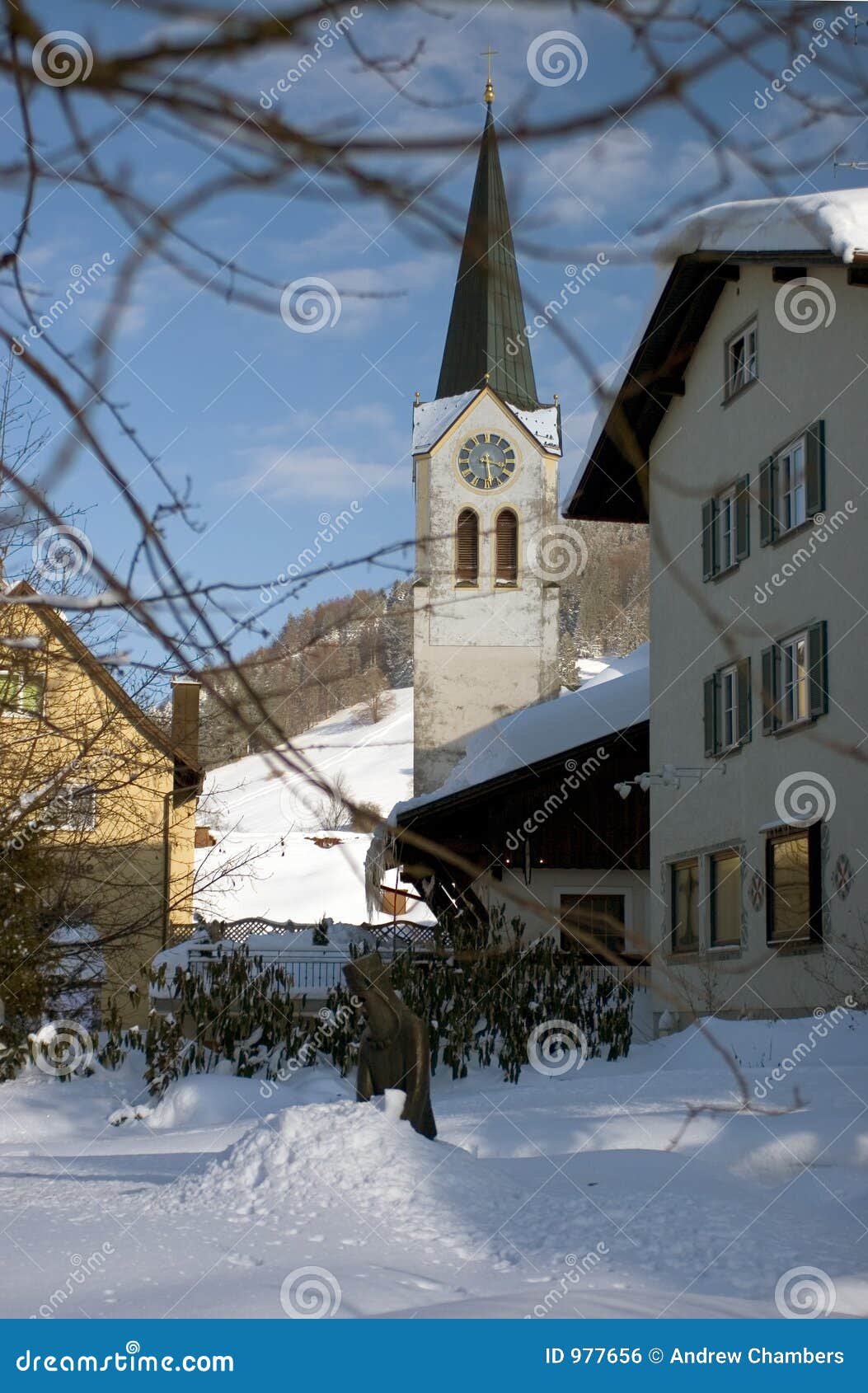 Alpine Church through Trees Stock Photo - Image of alpine, town: 977656
