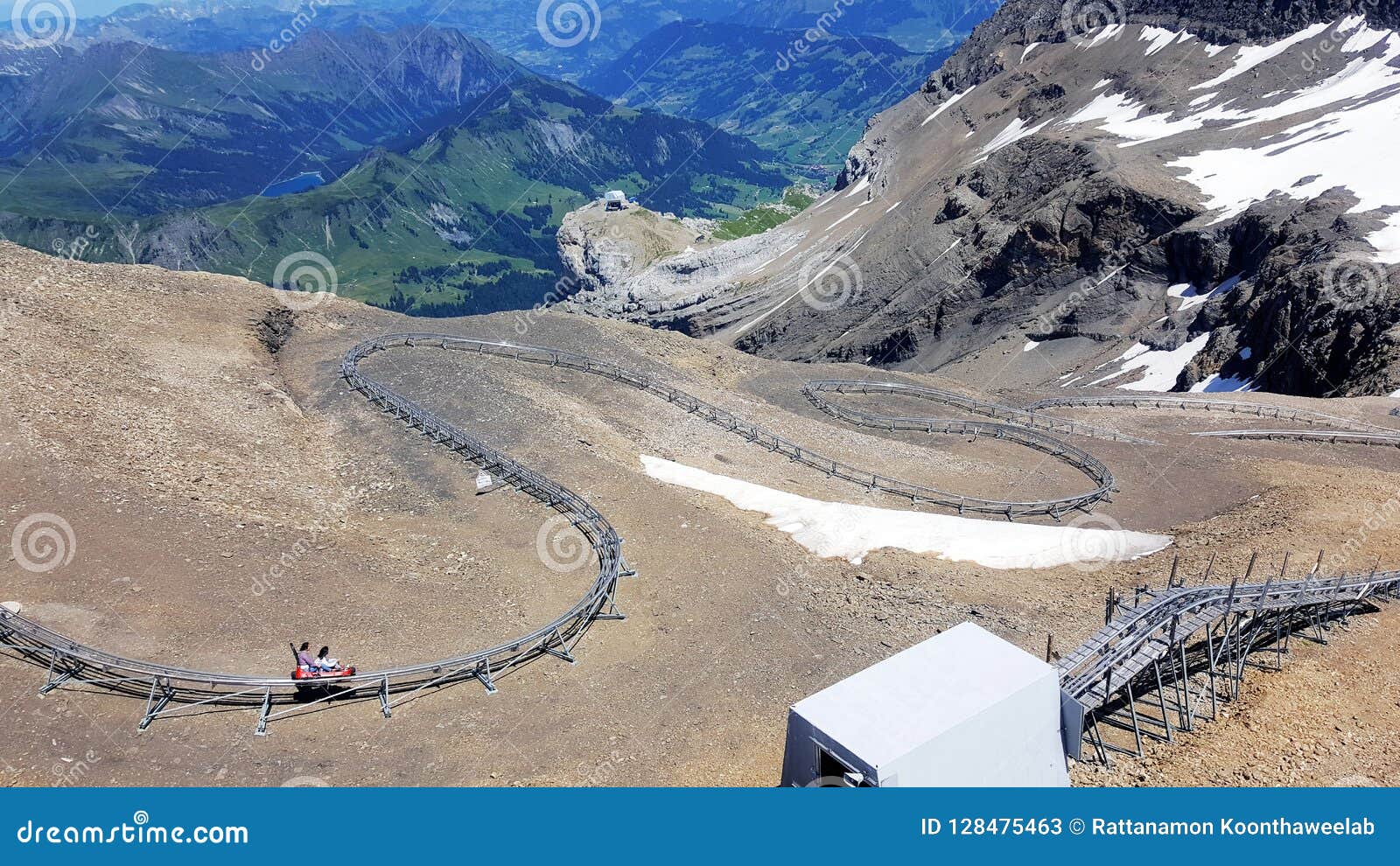 Alpine Coaster on Snow Mountain with Scenic View Stock Image - Image of ...