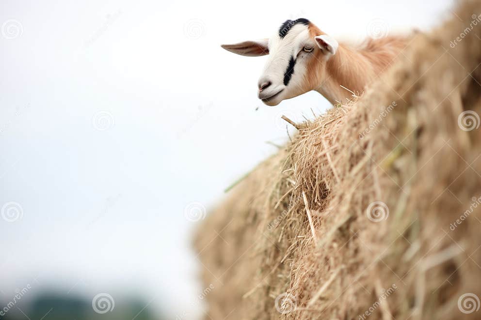 Alpine Goat Navigating a Tall Hay Stack Stock Illustration ...