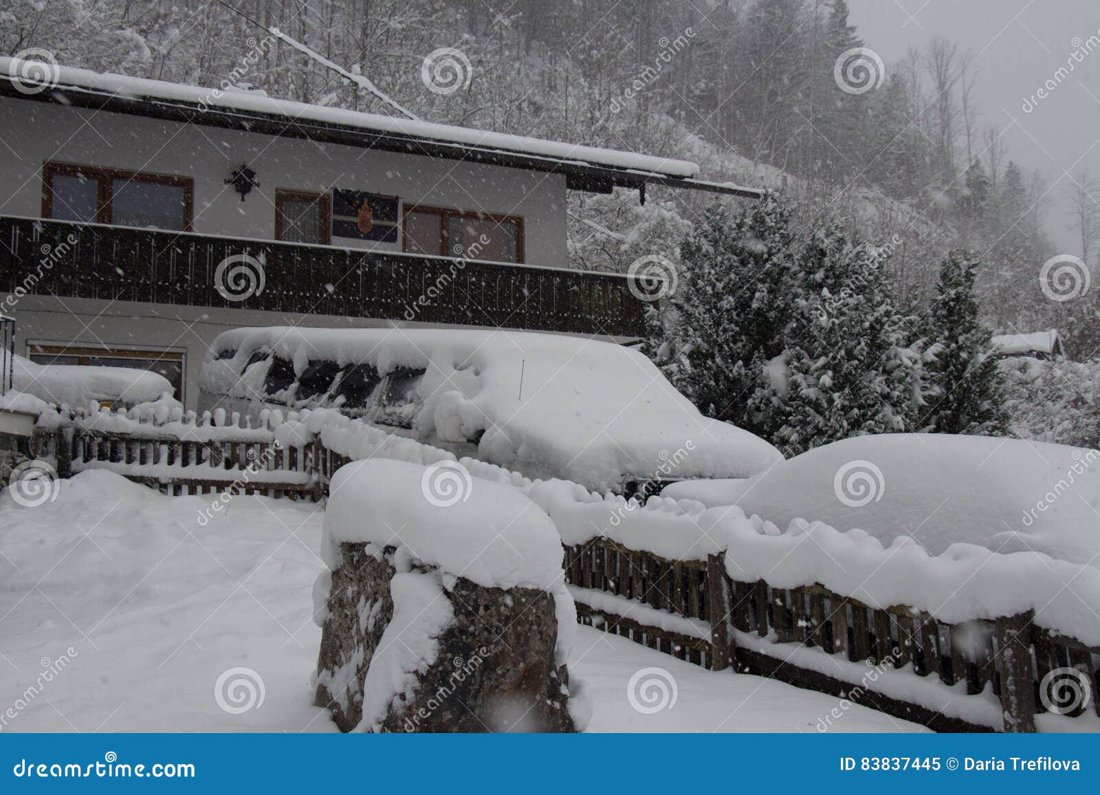 Alpine House at Snowfall. Germany. Stock Image - Image of buildings ...