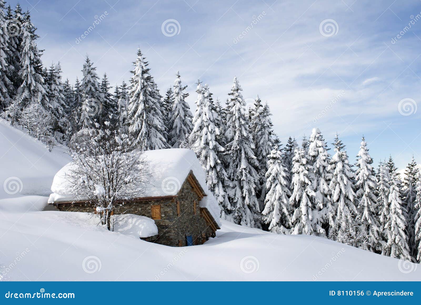 Alpine hut under snow stock photo. Image of alpine, covered - 8110156