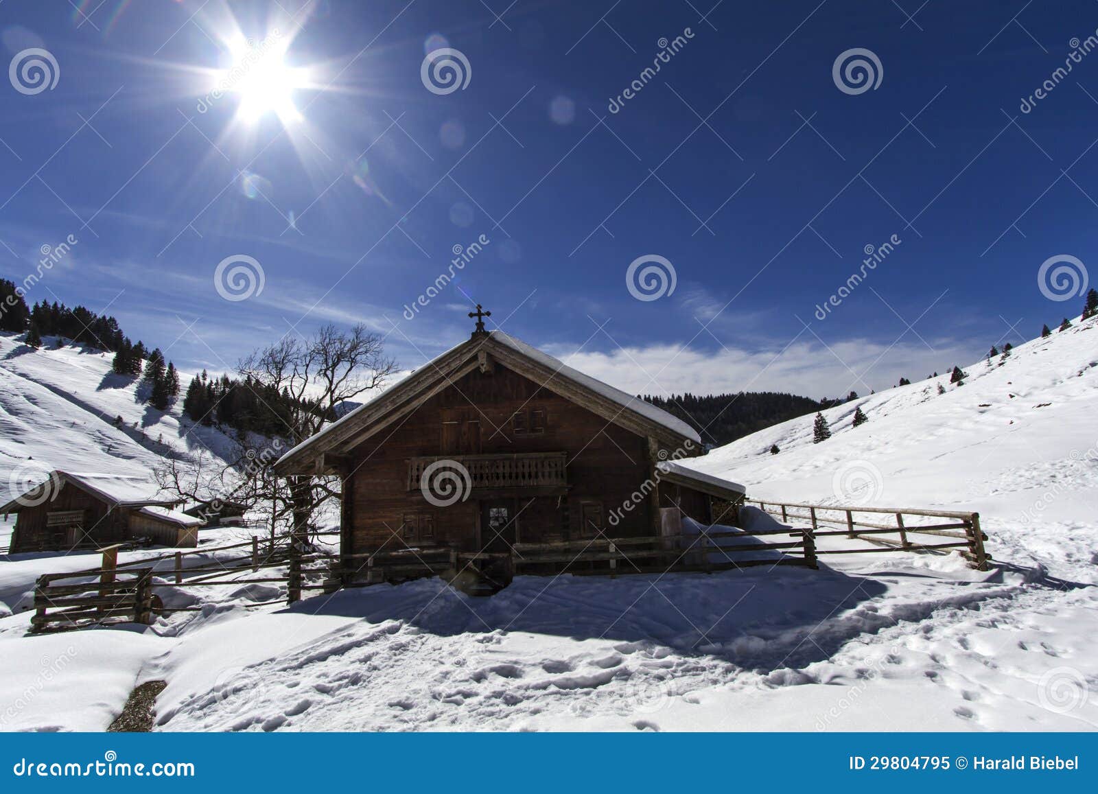 Alpine Hut in Winter, Germany Stock Image - Image of blue, wooden: 29804795
