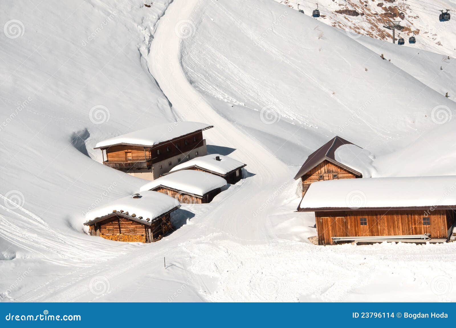 Alpine Huts in Deep Snow in European Alps Stock Photo - Image of cold ...