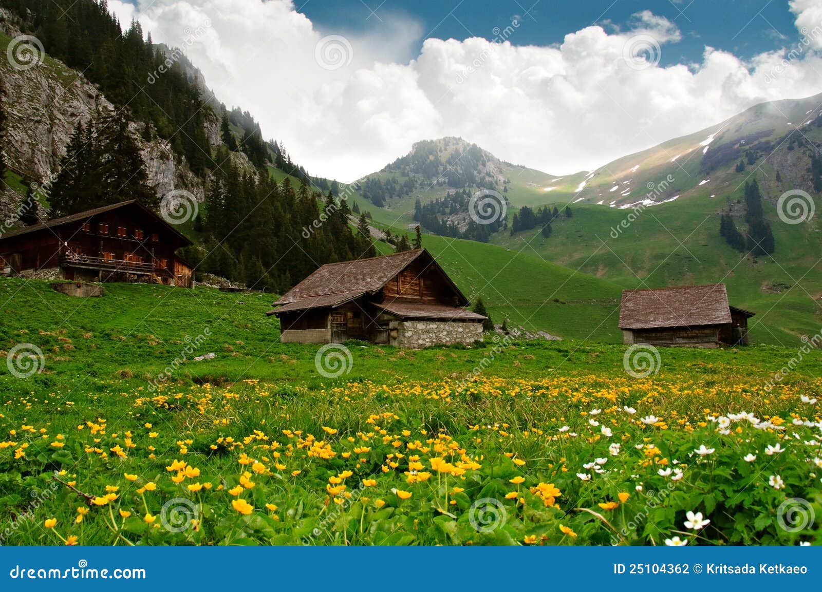 Alpine Huts - Switzerland stock photo. Image of snow - 25104362