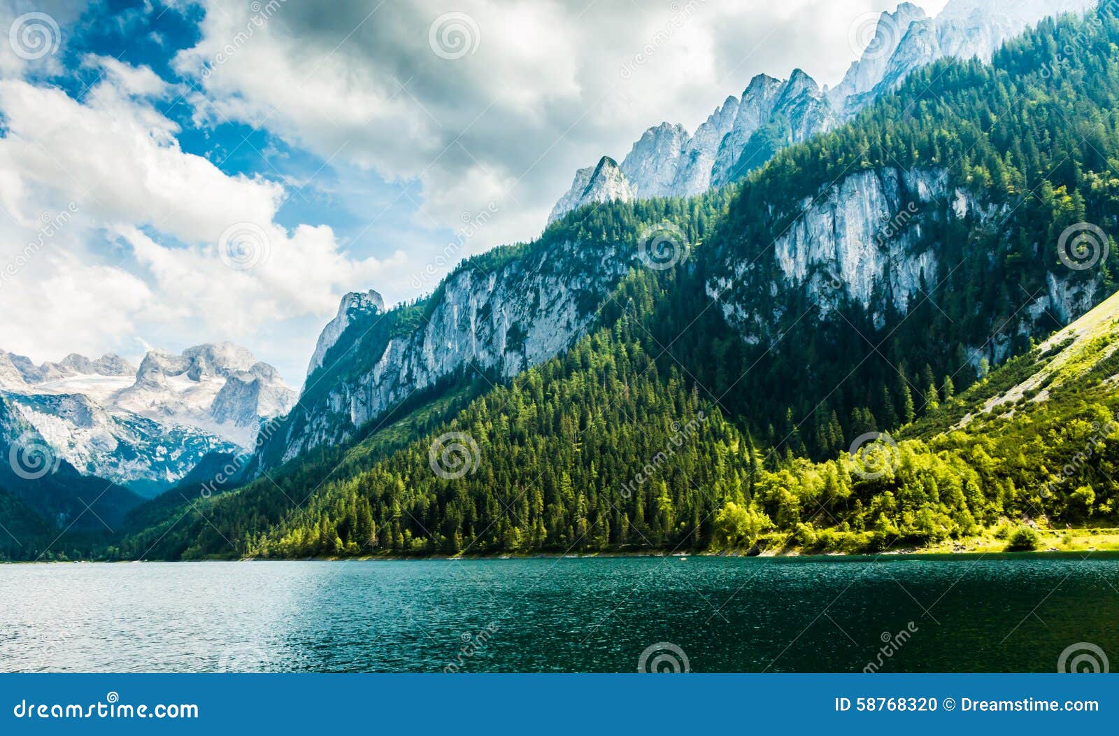 Alpine Lake Gosausee Summer View, Austria Stock Photo - Image of cloud ...