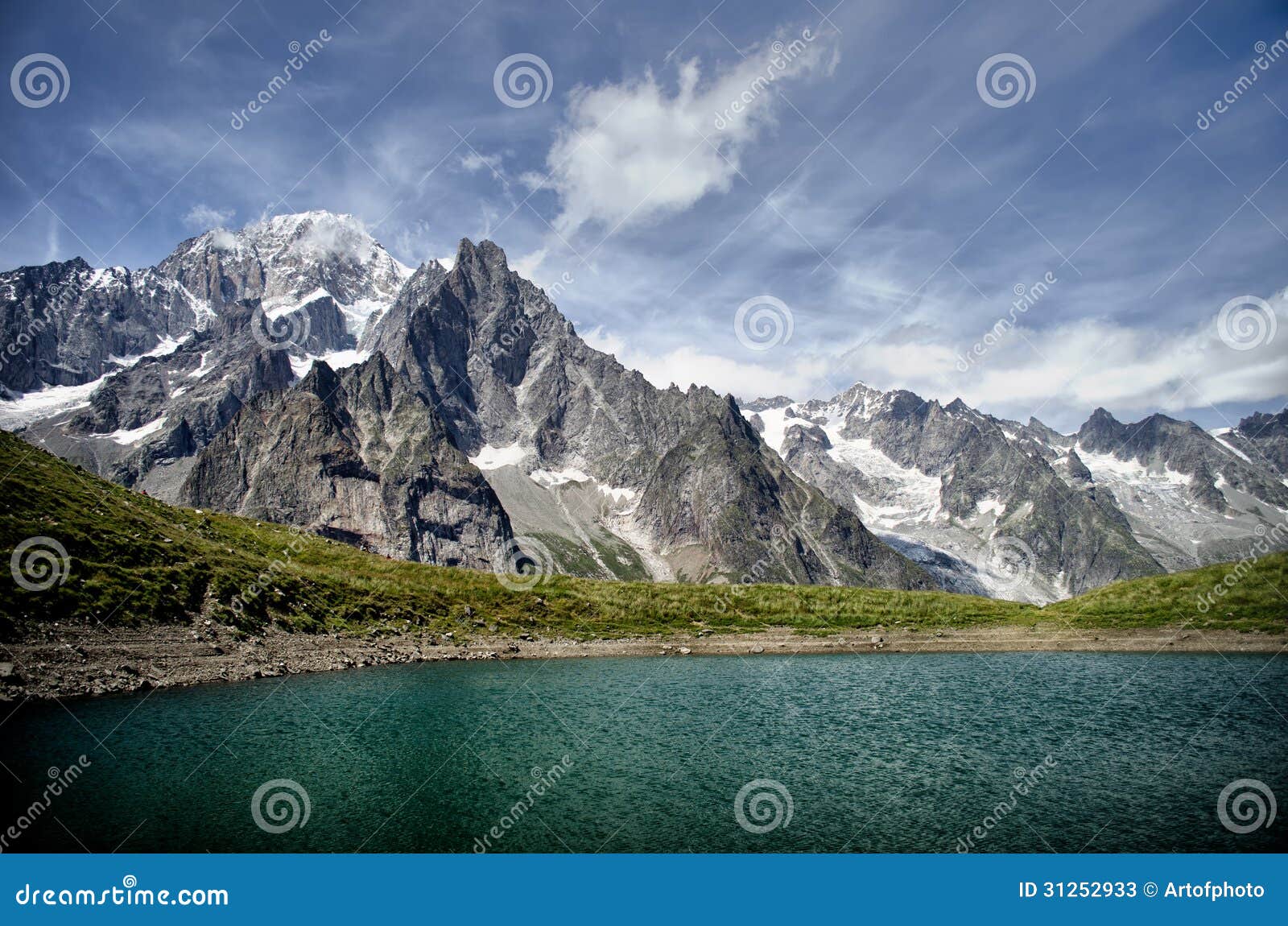 Alpine Lake and Mountain Range Stock Image - Image of outdoors, green ...