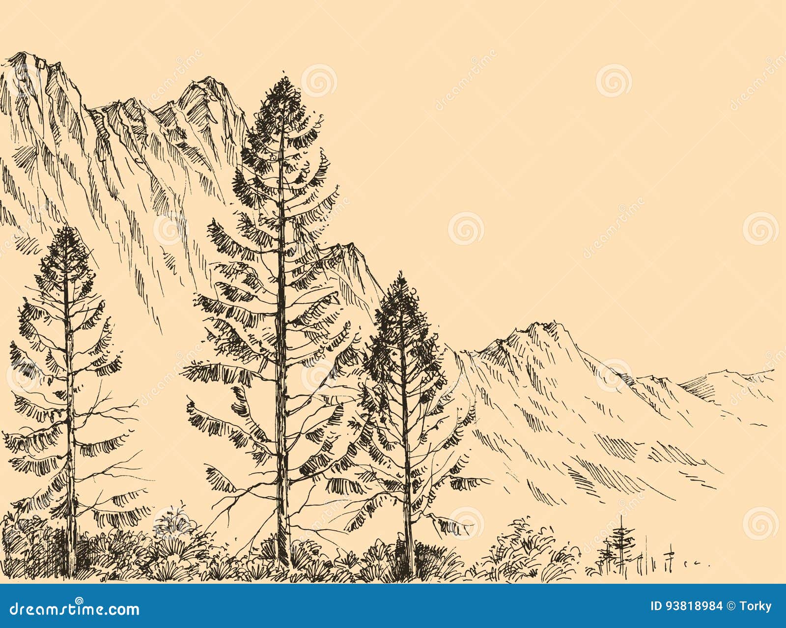 Alpine Landscape Hand Drawing Vector Illustration | CartoonDealer.com ...