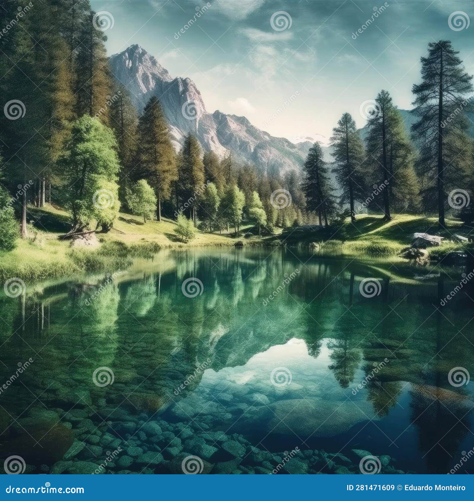 Alpine Landscape with Lake and Mountain Reflection in Water Stock ...